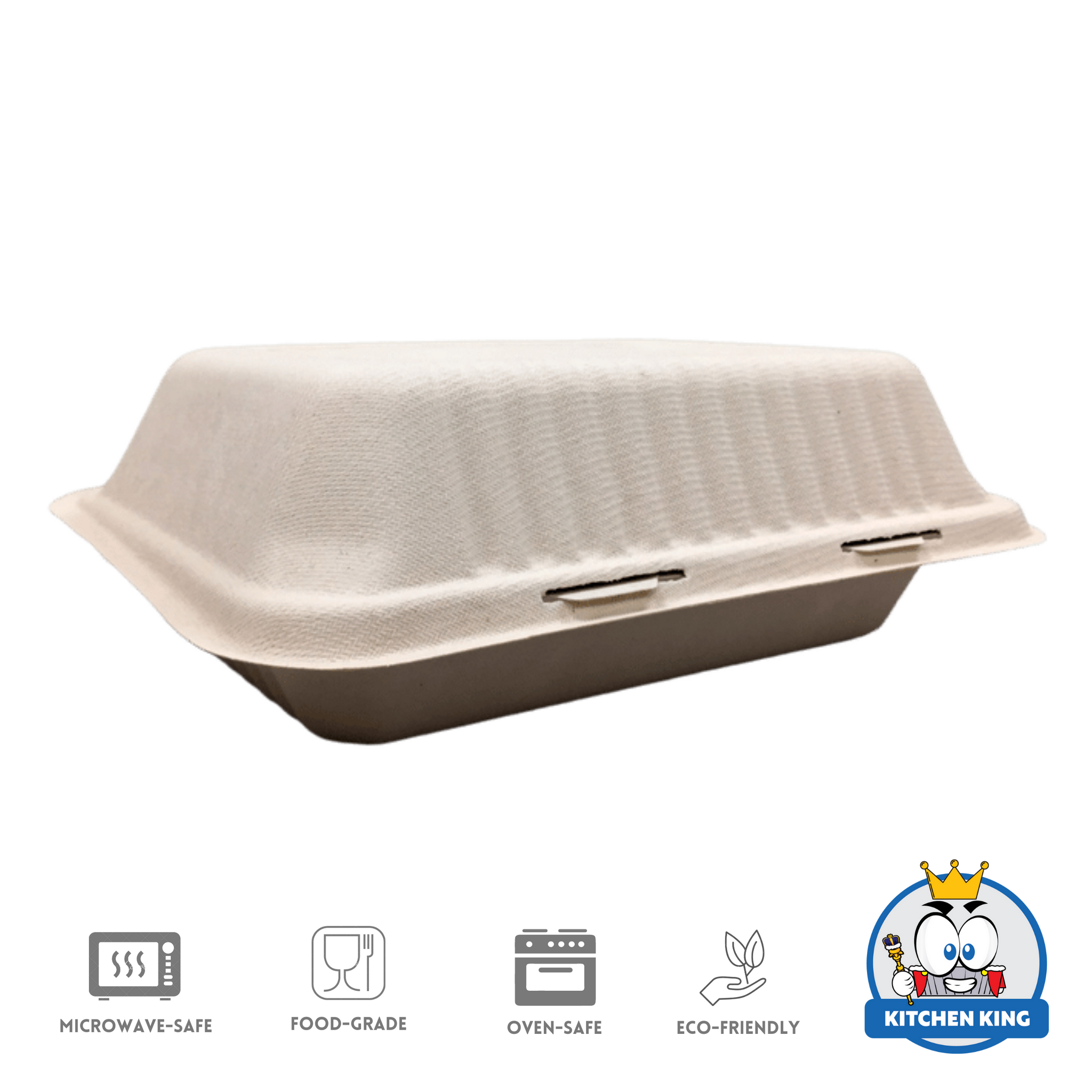 Bagasse Sugarcane Clamshell Meal Box 1000ml – Kitchen King